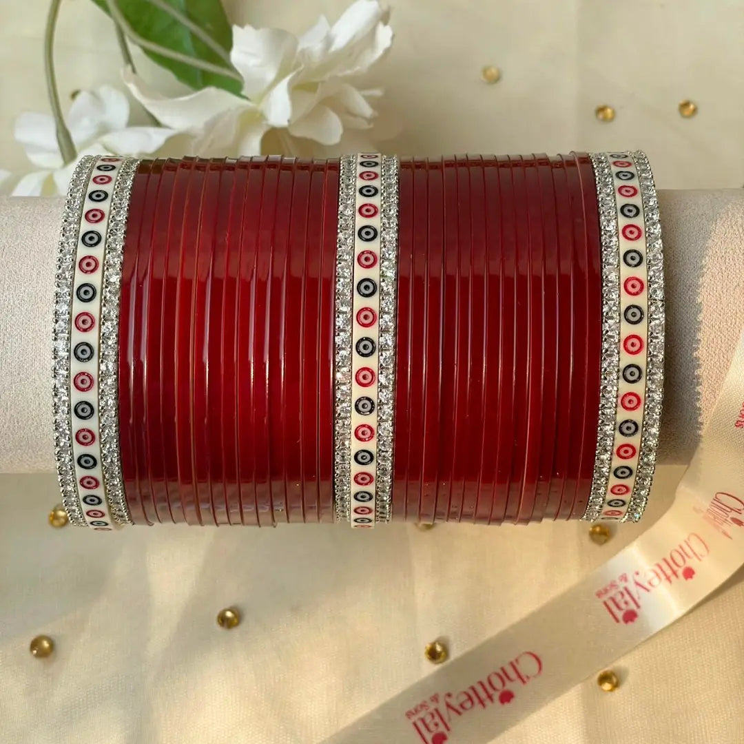 Pure Pearl Classic Diamond Maroon Chooda Set of 31 | Chotteylal and Sons