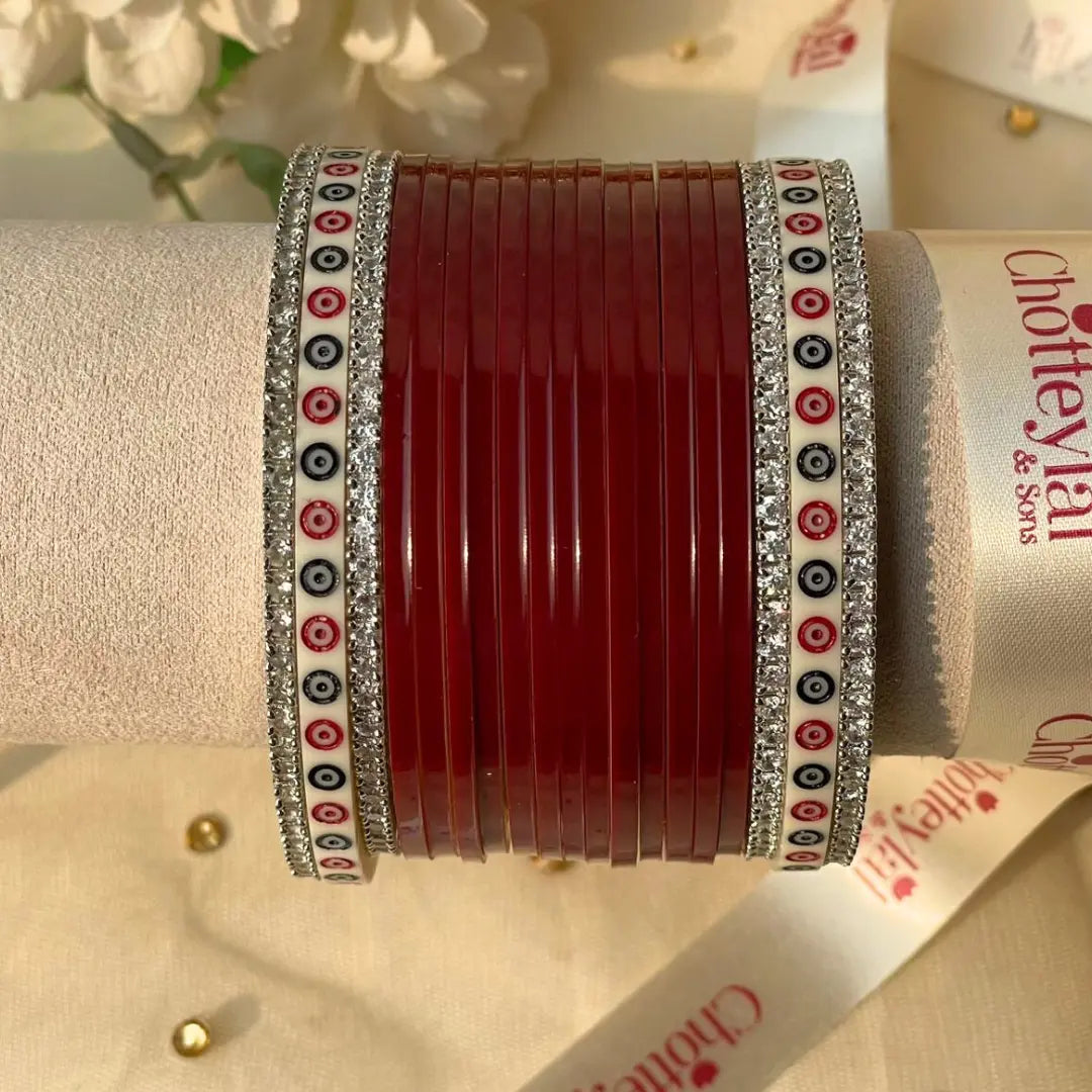 Pure Pearl Classic Diamond Maroon Chooda Set of 15 | Chotteylal and Sons